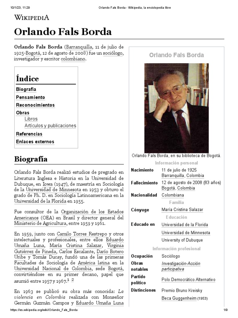 Orlando Fals Borda - Wikipedia, La Enciclopedia Libre | PDF