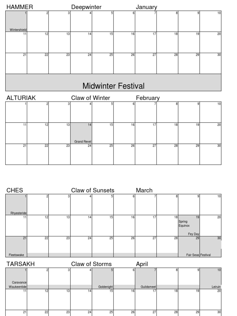 Fantasy Calendar with Festivals | PDF | Astronomy | Seasons