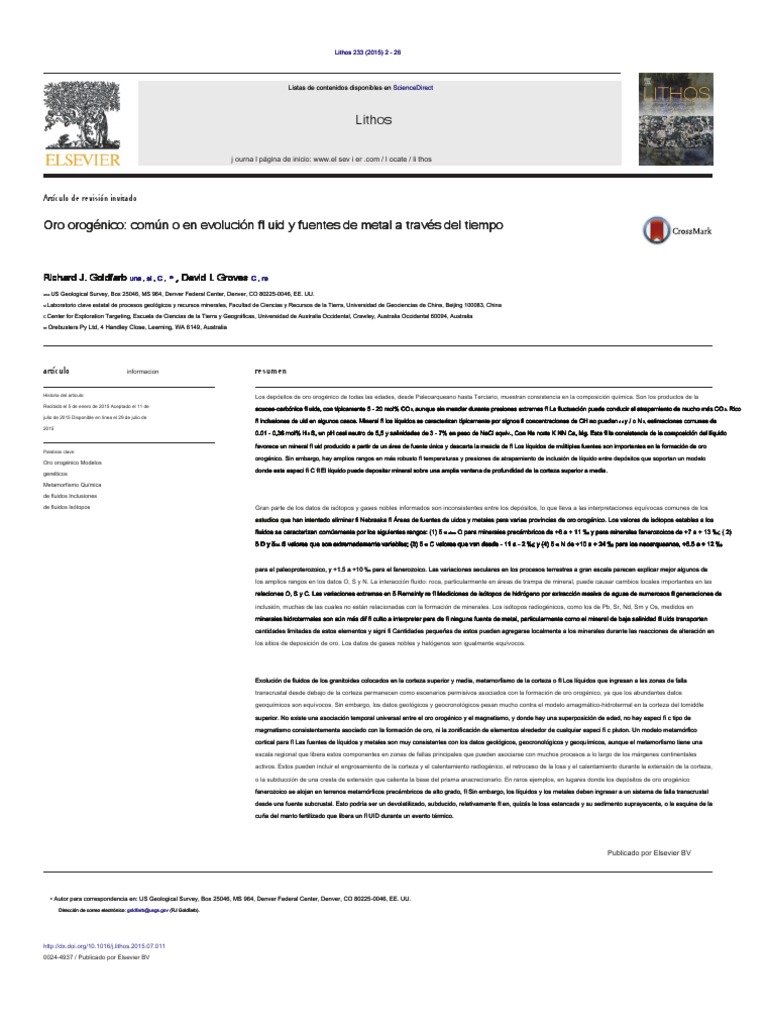 Oro Orogénico: Fuentes y Evolución | PDF | Minerales | Oro