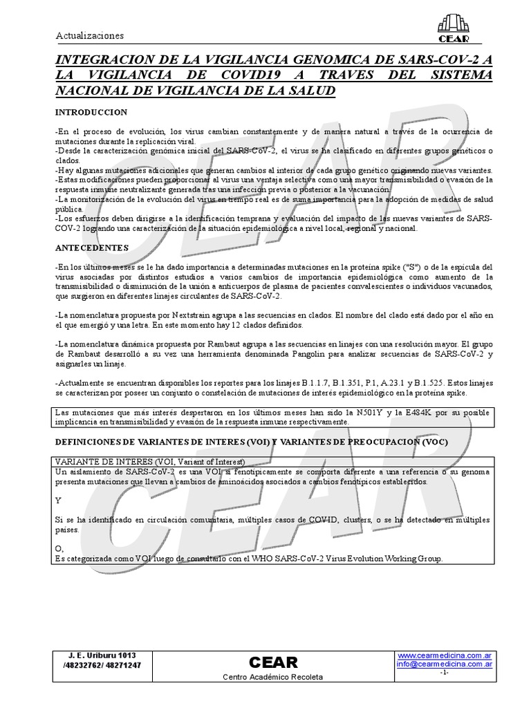 Integracion de La Vigilancia Genomica de COVID19 Cear | PDF | Virus | Secuenciación del genoma ...