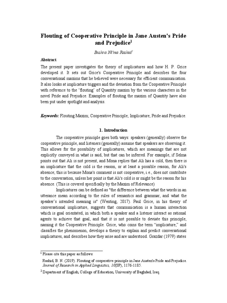 The Flouting Maxims in Novel | PDF | Pride And Prejudice | Human Communication