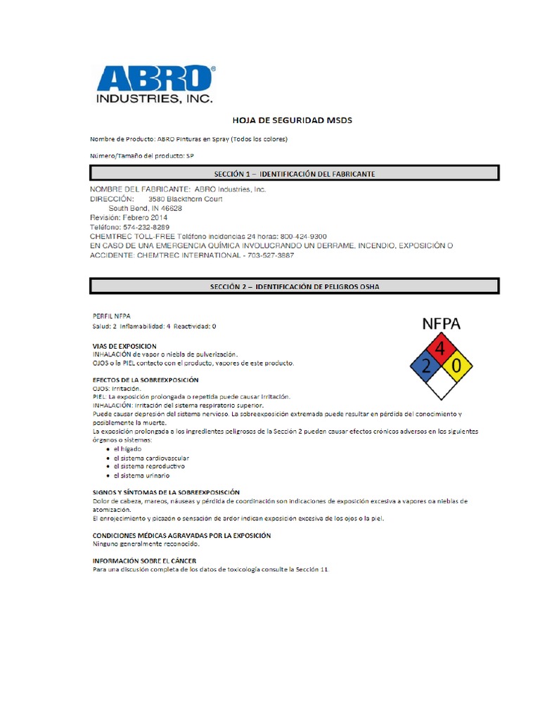 MSDS - Spray ABRO | PDF