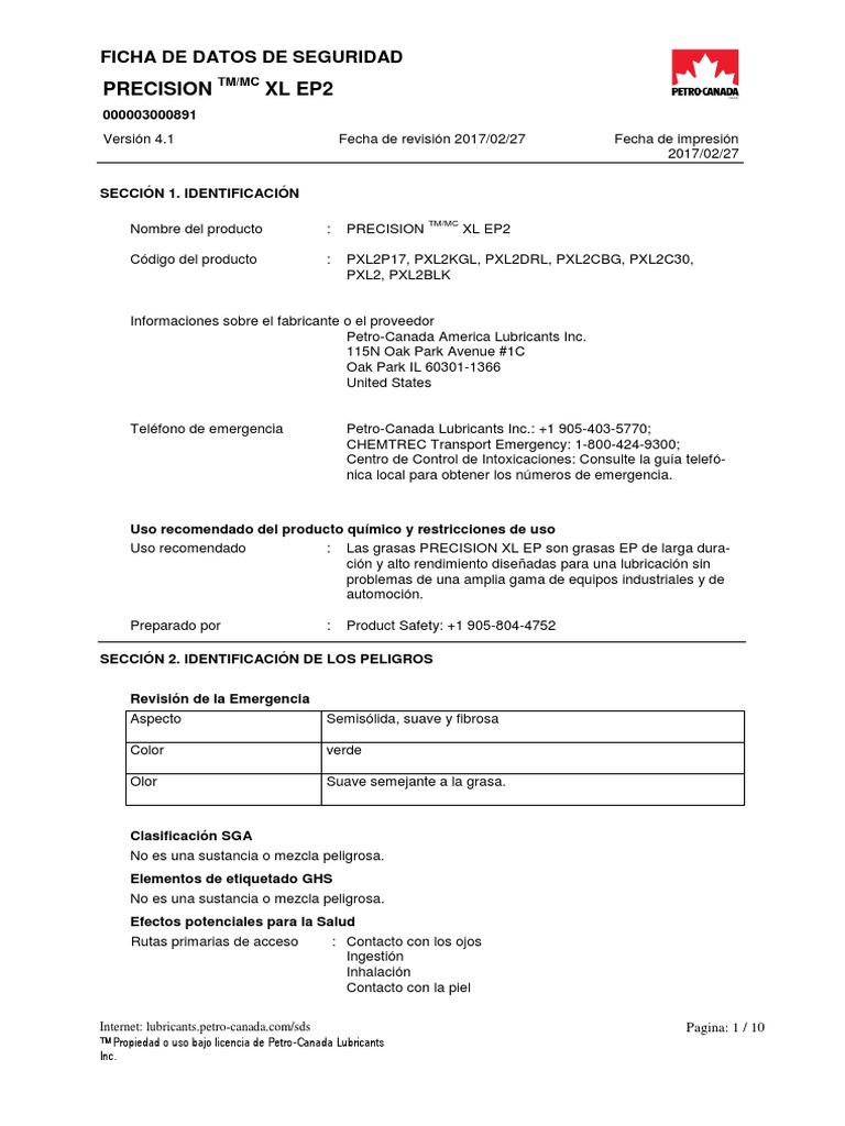 MSDS - Precision XL Ep2 | Descargar gratis PDF | Agua | Residuos