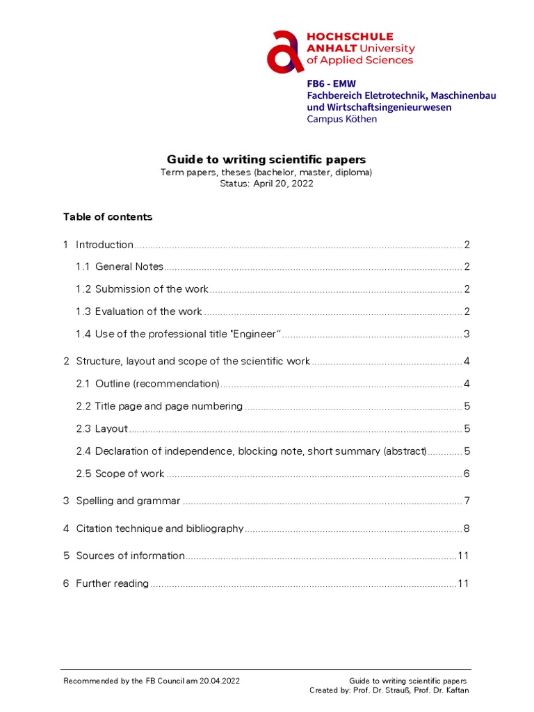 Guide For Writing Scientific Papers 2022 | PDF | Thesis | Citation