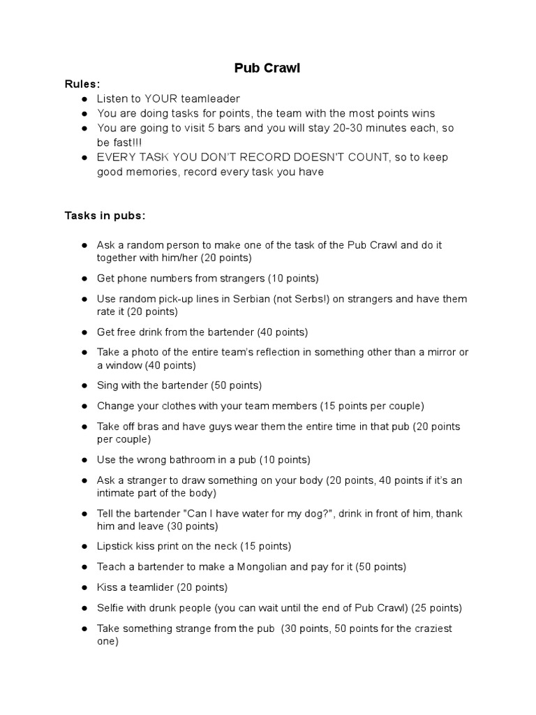 Taskovi Za Pub Crawl | PDF