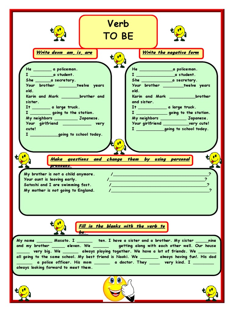 Verb To Be Worksheet for Kids | PDF