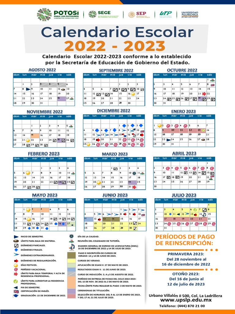 Calendario Escolar UPSLP 2022 2023 | PDF