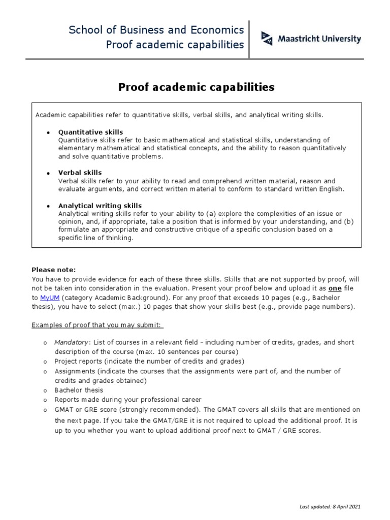 Um Sbe Proof Academic Capabilities | PDF | Graduate Record Examinations ...
