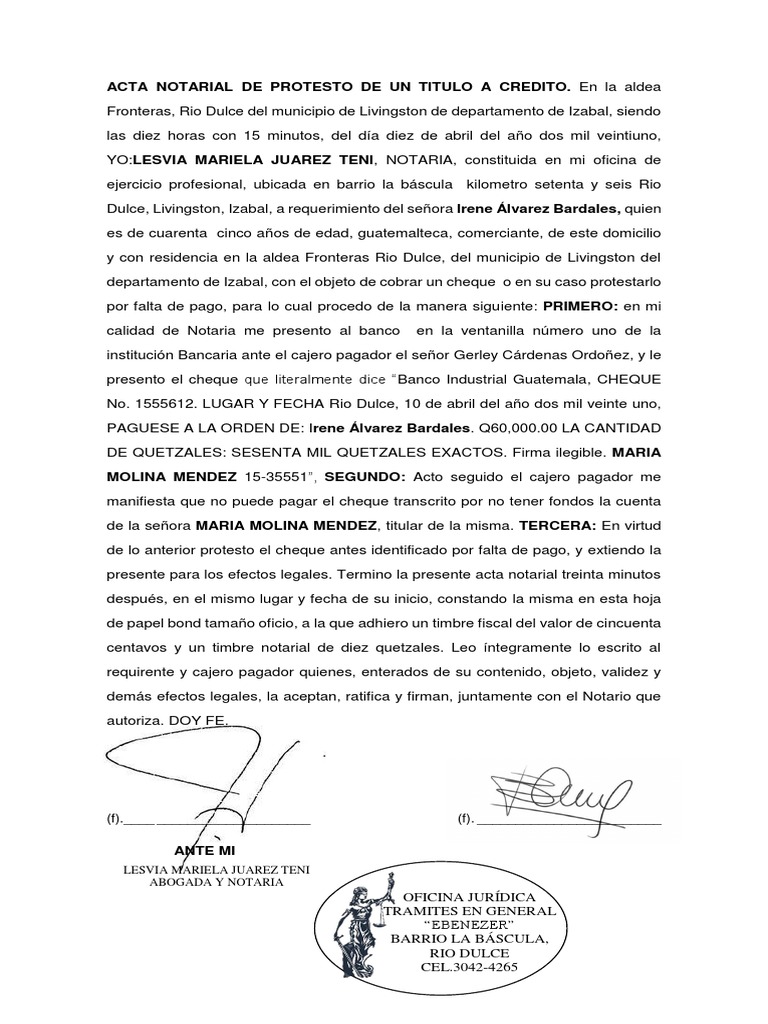 Acta de Protesto de Titulo de Credito | PDF | Cheque | Bancos