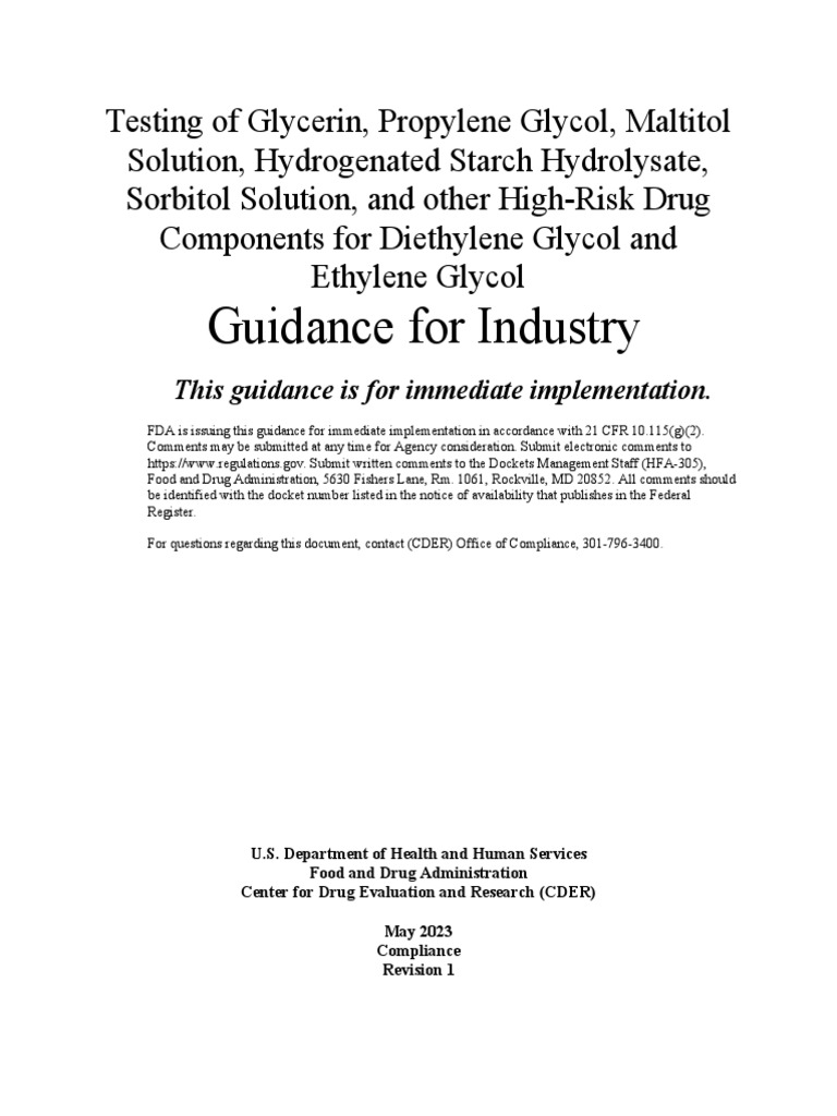 Testing of Glycerin For Diethylene Glycol | PDF | Federal Food | Food ...