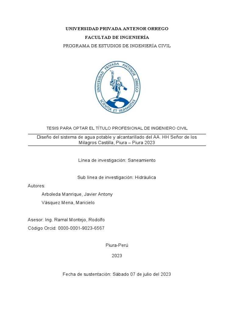 Tesis Final | PDF | Agua | Alcantarillado