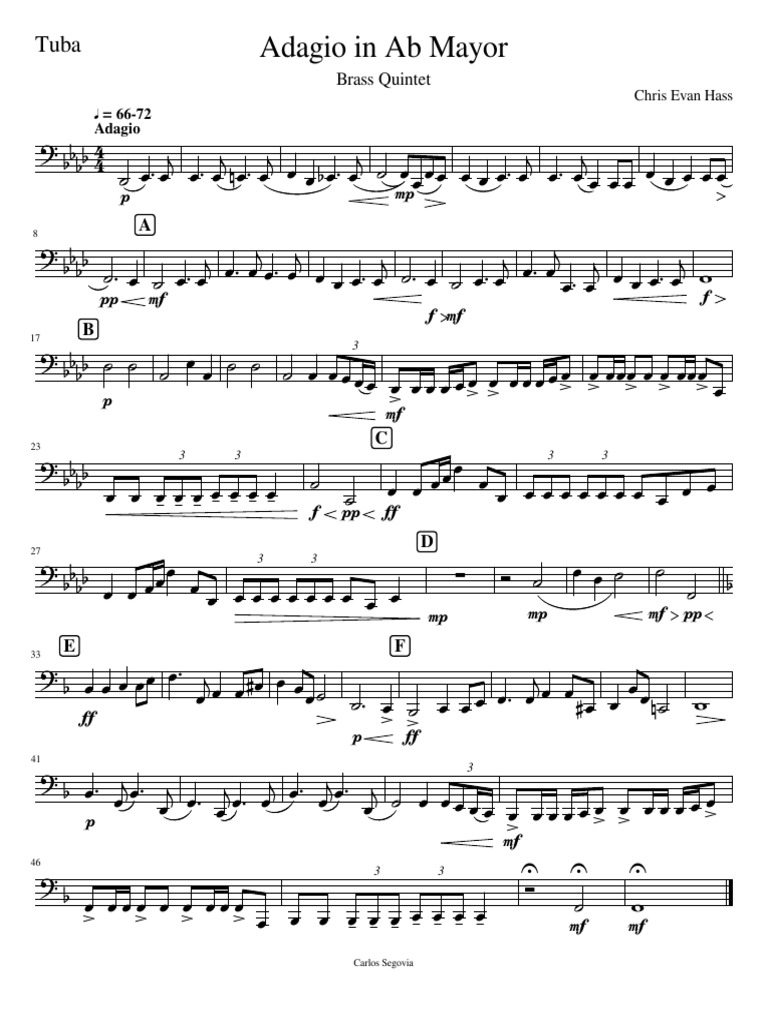Adagio in Ab Mayor - Brass Quintet-Tuba | PDF | Brass Instruments ...