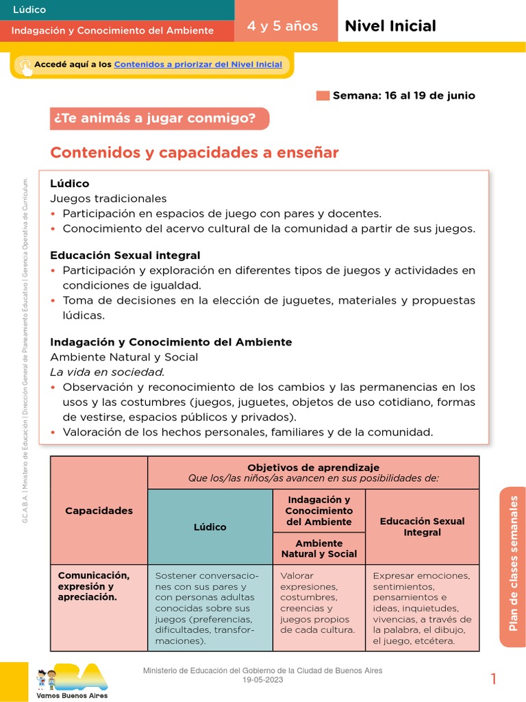 Plan Clases Inicial Ludico Q2junio | Descargar gratis PDF | Plan de estudios | Aprendizaje