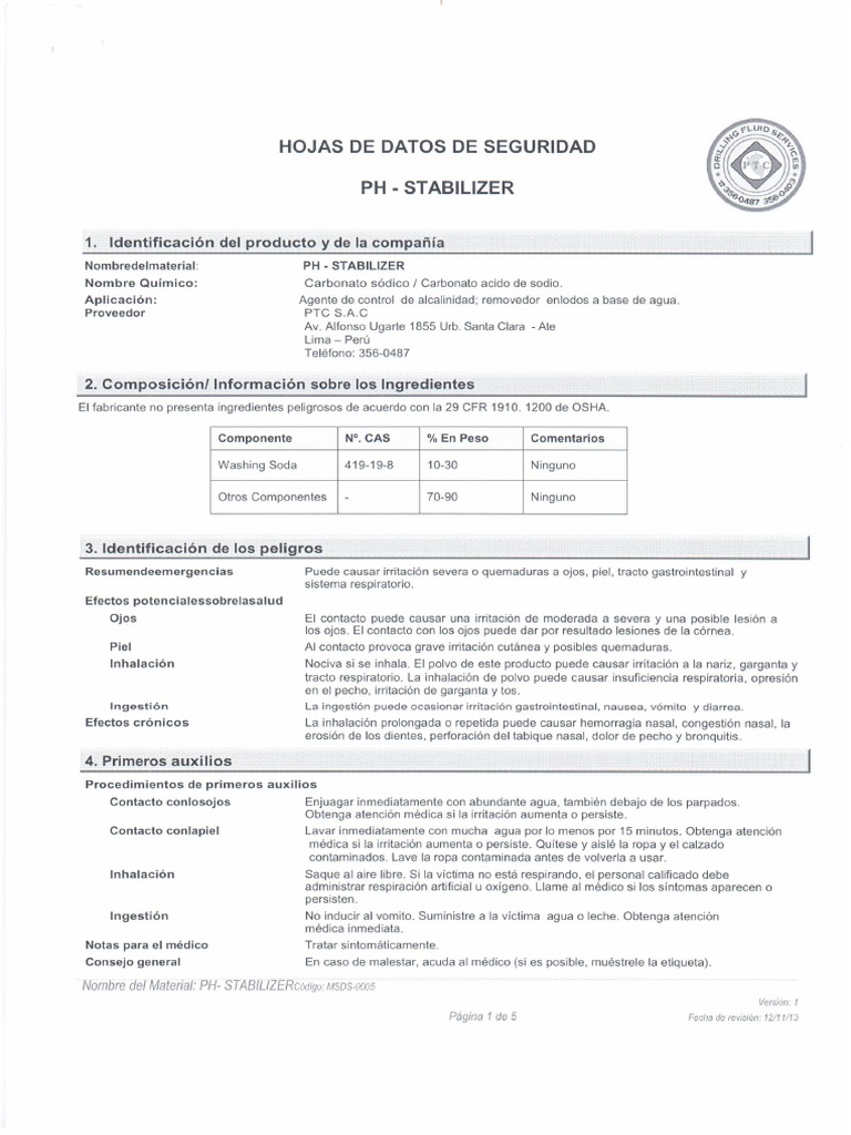 MSDS - PH Stabilizer | PDF