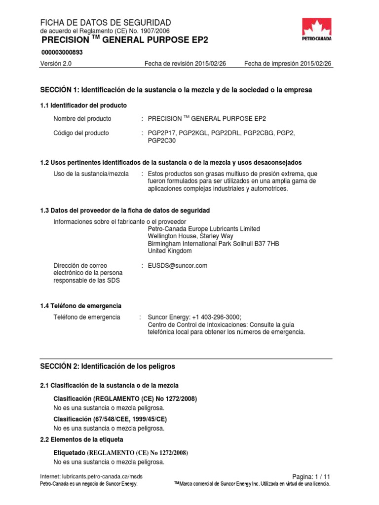 MSDS Precision General Purpose Ep2 | PDF | Agua | Residuos