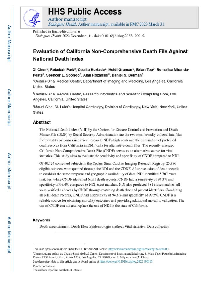 Evaluation of California Non-Comprehensive Death File Against National ...