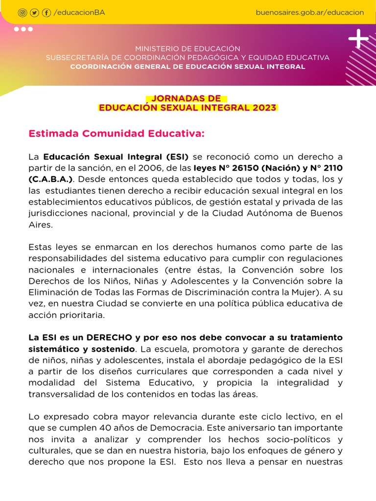 1 Jornadas ESI 2023 | PDF | Educación sexual | Buenos Aires