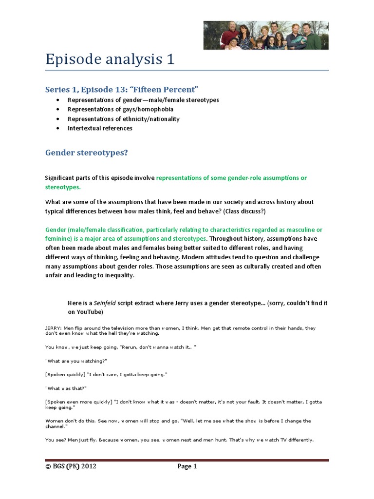 Analysis S1 E13 Fifteen Percent | PDF | Gender Role | Gender