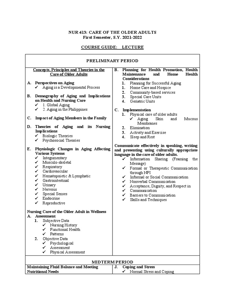 NUR 413 Course Guide | PDF | Ageing | End Of Life Care