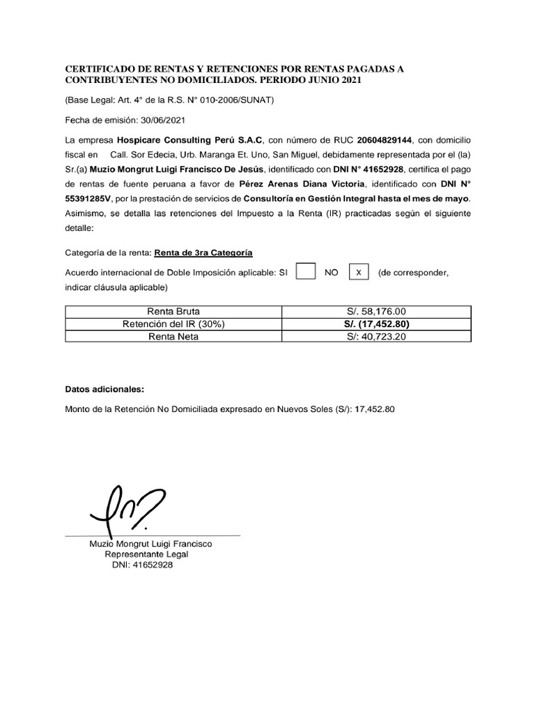 Certificado de Renta | PDF