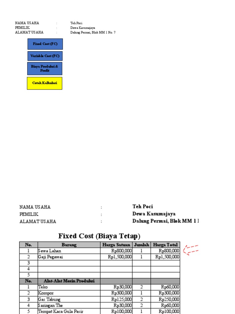 Aplikasi Tabel Biaya Produksi - New Link | PDF