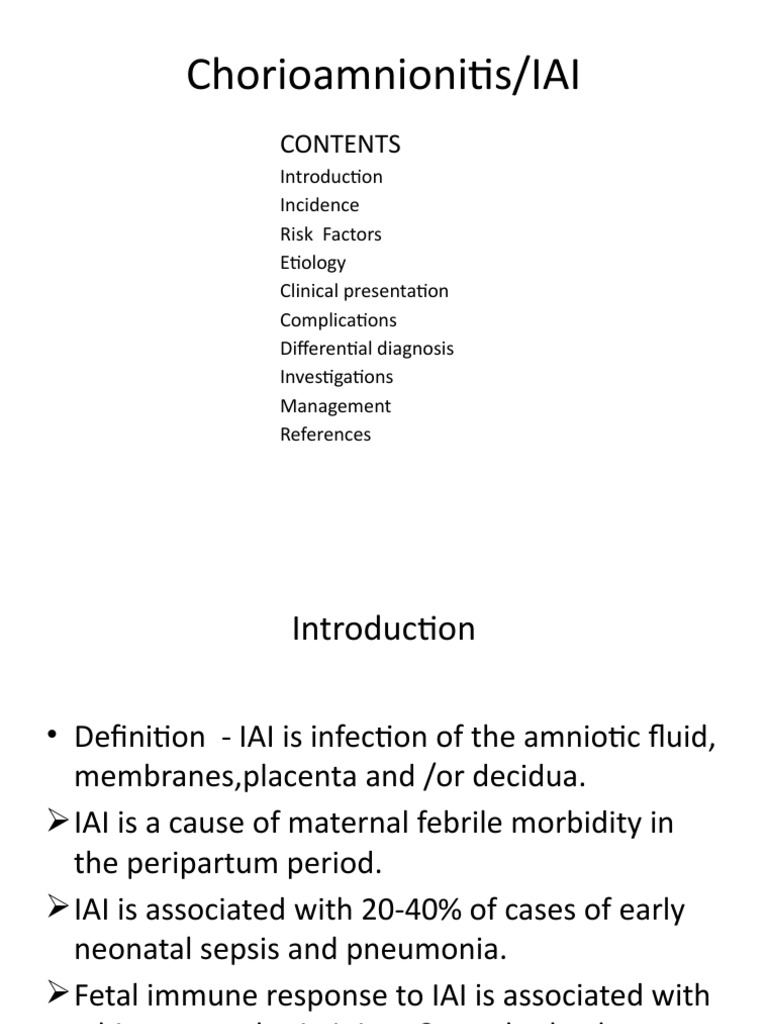 Chorioamnionitis and IAI Overview | PDF | Human Diseases And Disorders ...