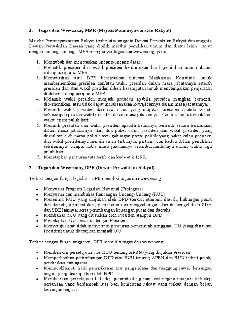 Tugas Dan Wewenang Lembaga Negara | PDF