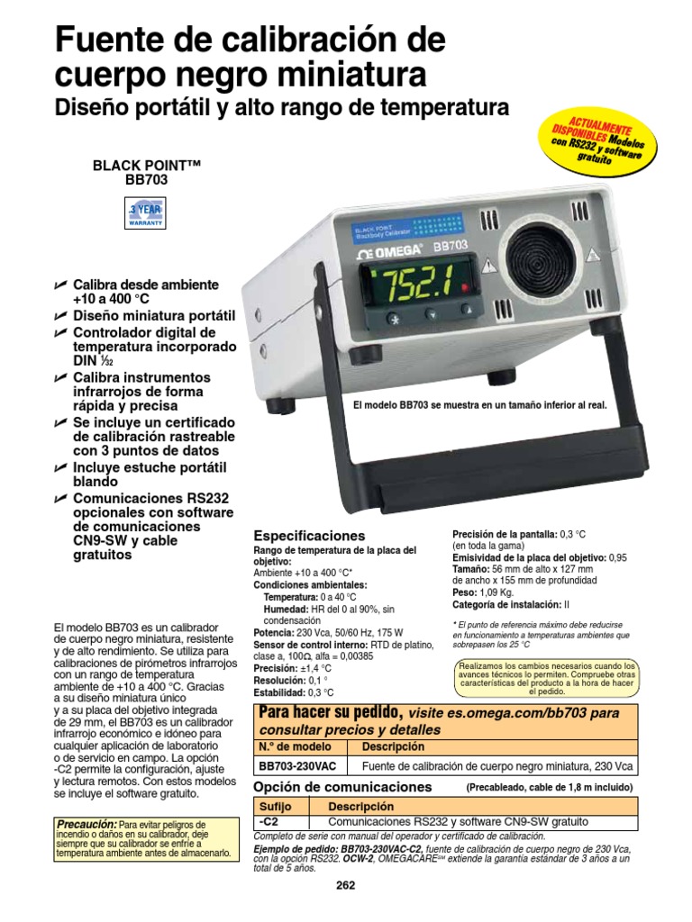 Especificaciones Blackbody Omega BB703 | PDF