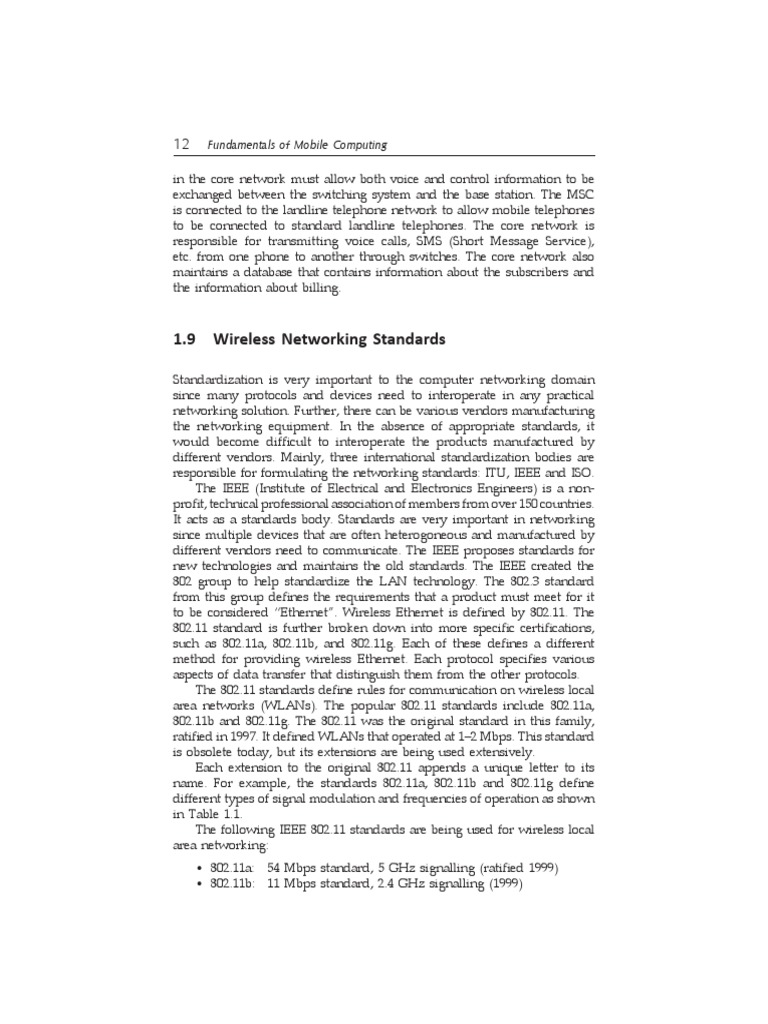 Cs8601 Mobile Computing Wireless Networking Standards Notes ياسر Pdf Ieee 802 11