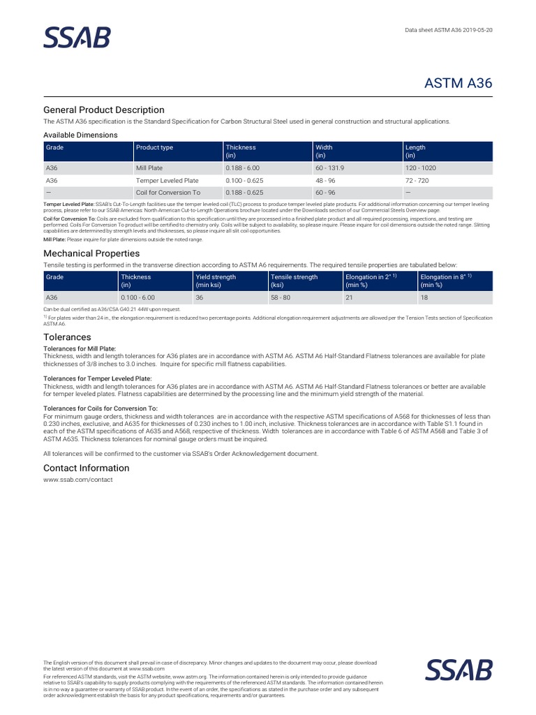 ASTM A36 Specification Overview | PDF | Engineering Tolerance ...