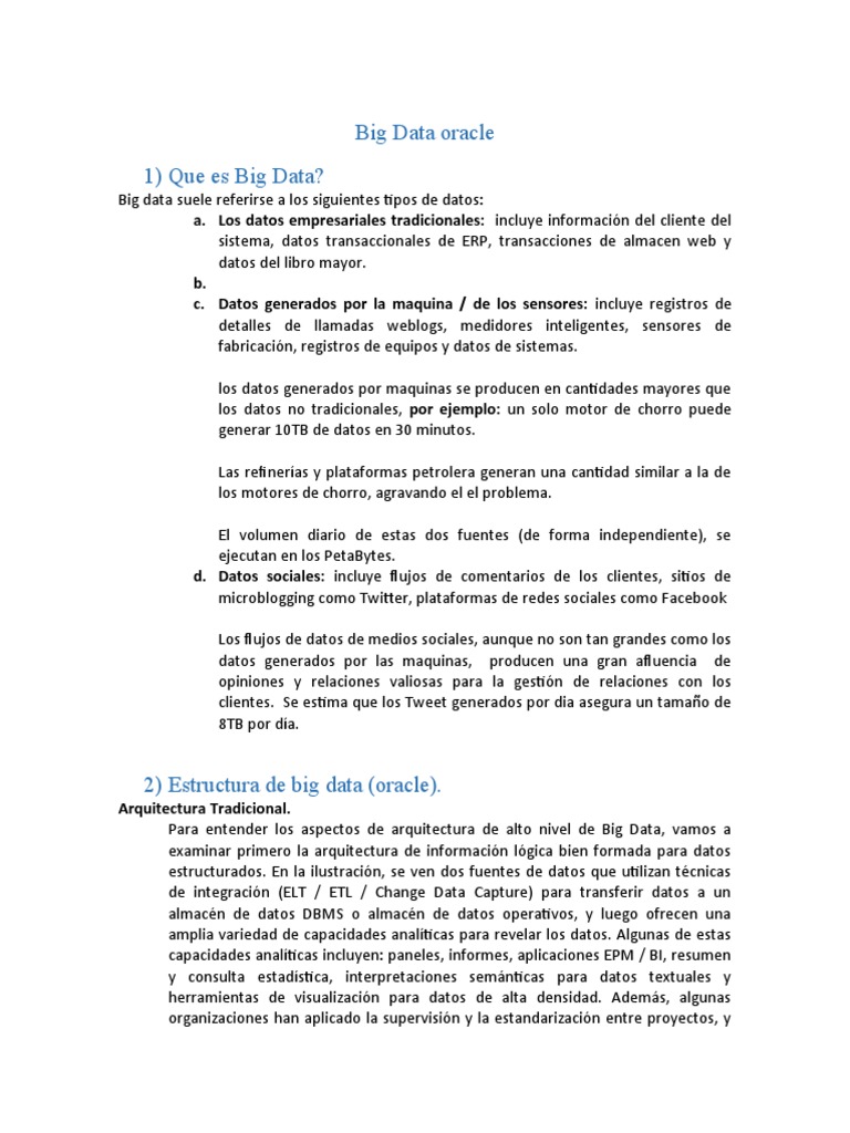 Big Data Oracle Pdf Big Data Ciencias De La Computación