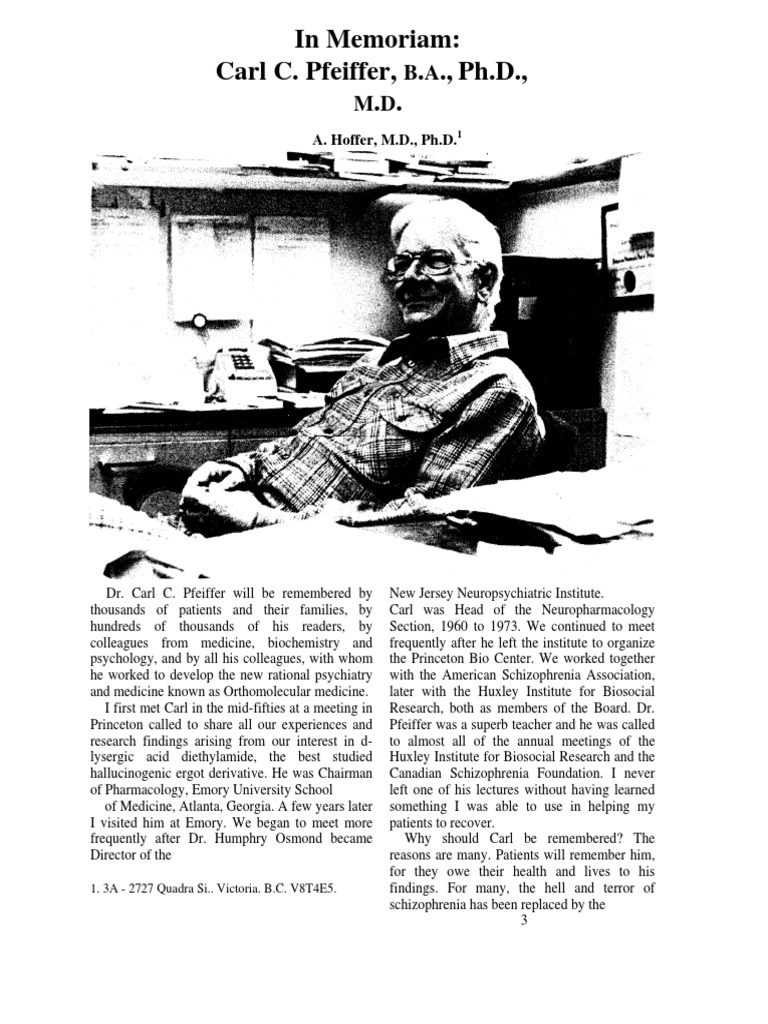In Memoriam: Carl C. Pfeiffer, - ., PH.D., - .: B A M D | Download Free ...