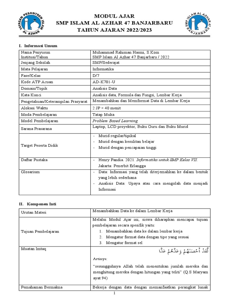 Modul Ajar Informatika Analisis Data | PDF Modul Ajar Informatika Analisis Data | PDF