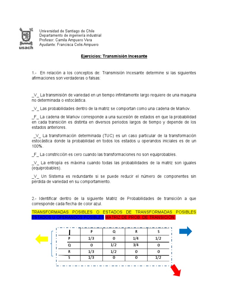 Ejercicios sobre Transmisión Incesante y Probabilidades | PDF | Cadena ...