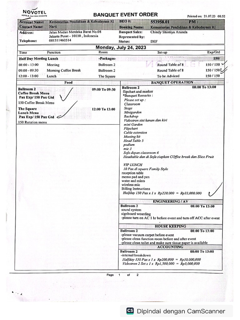 BEO Approved Kemendikbud On 24-26 Juli 2023 | PDF