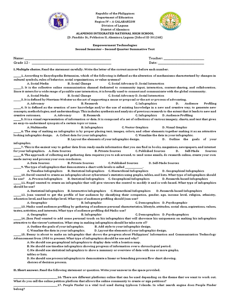 2nd Quarter Summative Test Second Sem | PDF | Infographics | Human ...