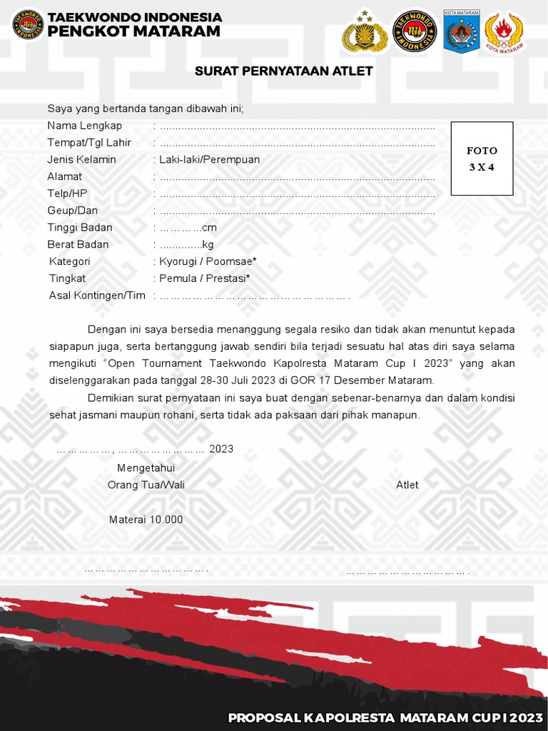 Surat Pernyataan Atlet | PDF