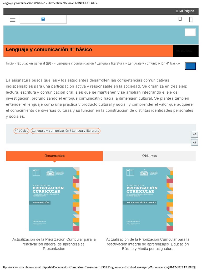 Lenguaje y Comunicación 4° Básico - Curriculum Nacional MINEDUC Chile | Descargar gratis PDF ...