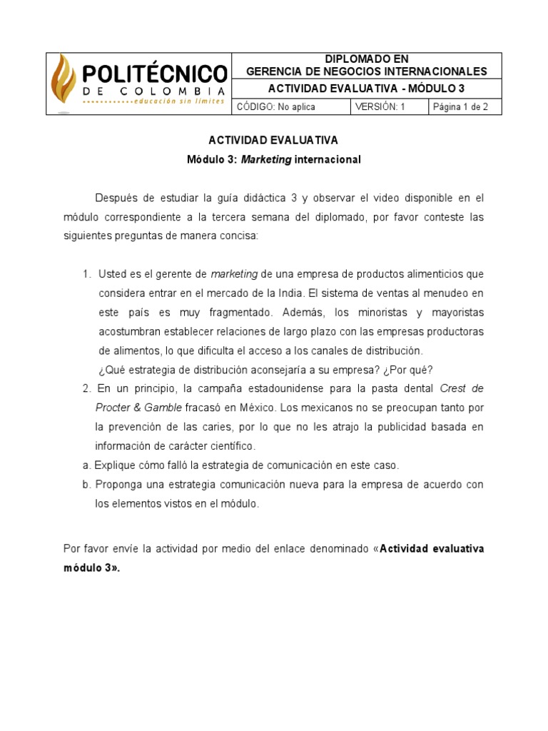 Actividad Evaluativa GNI Módulo 3 | PDF | Marketing | Business