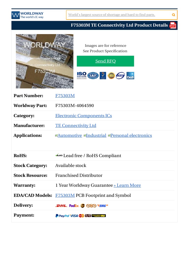 F75303M TE Connectivity LTD Product Details: Part Number: Worldway Part ...