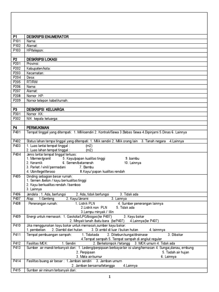 Kuesioner Rumah Tangga | PDF