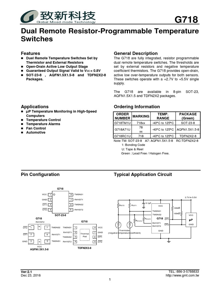 G718 Dual Temperature Switch Datasheet | PDF | Physical Quantities ...