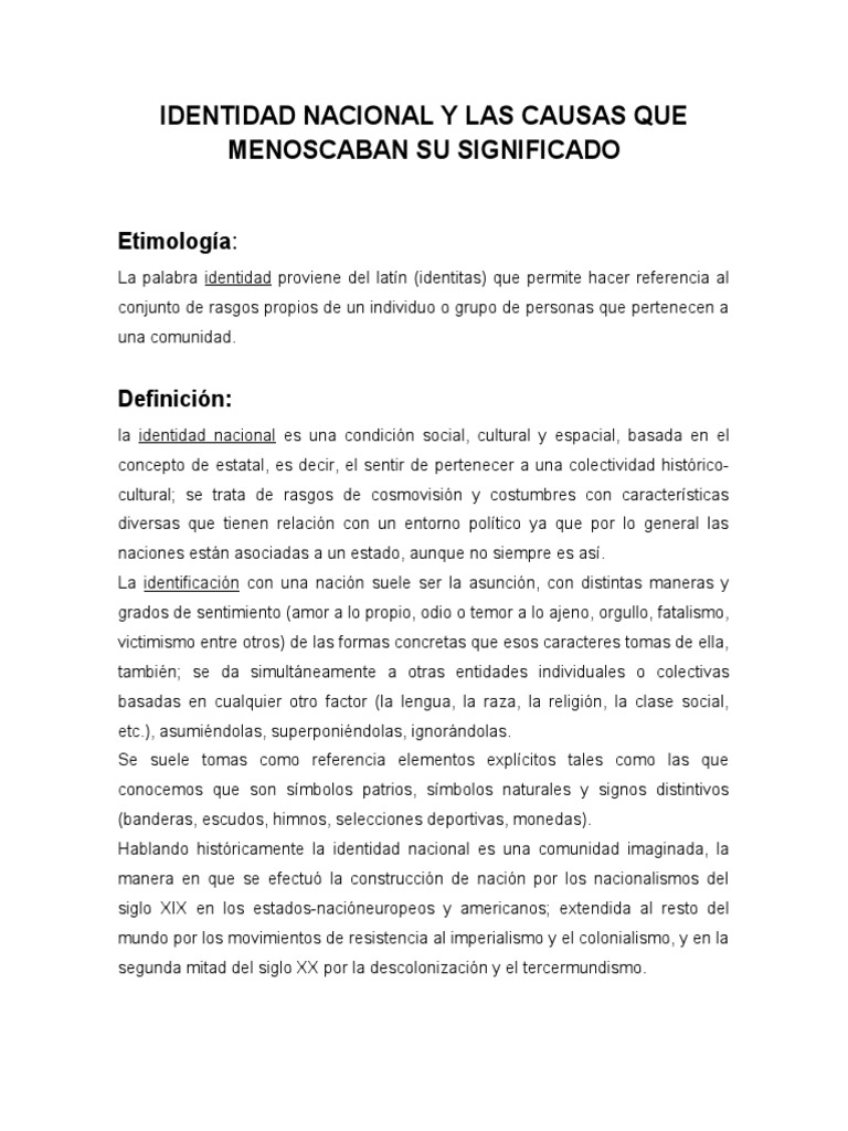 Identidad Nacional: Definición y Elementos | PDF | Nación | Perú