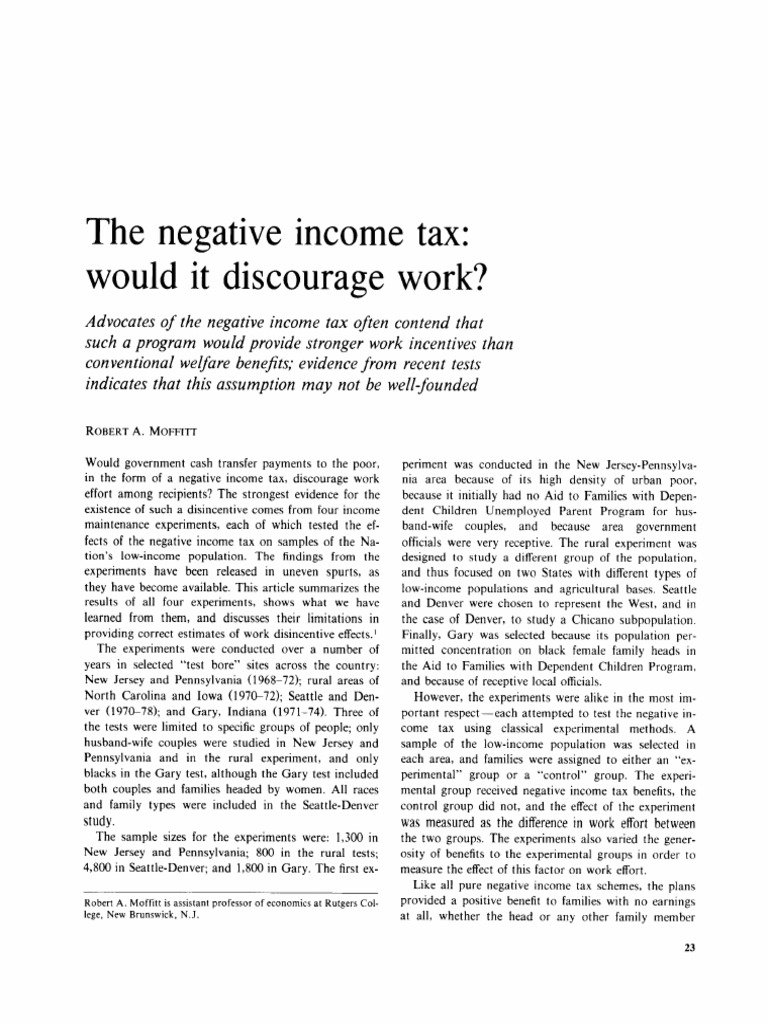 Negative Income Tax Work Disincentives | PDF | Taxes | Poverty