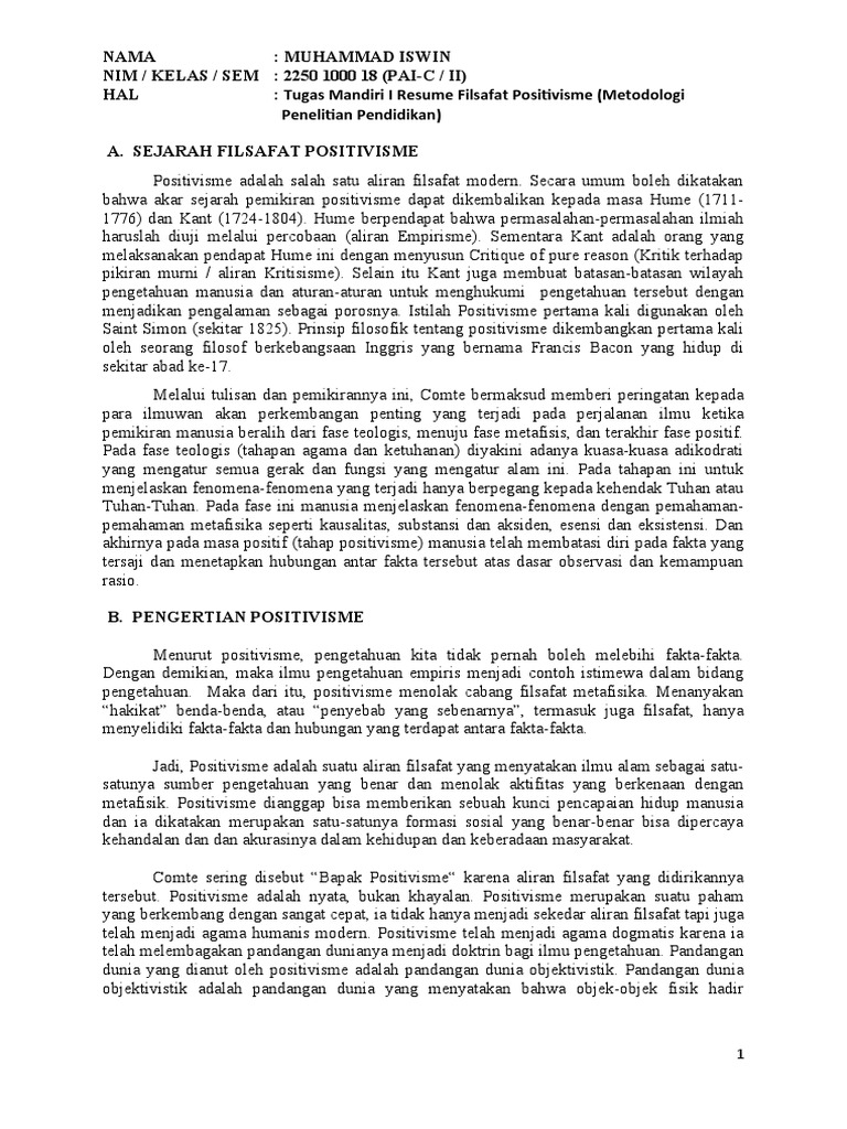 "Resume Filsafat Positivisme" | PDF | Filsafat