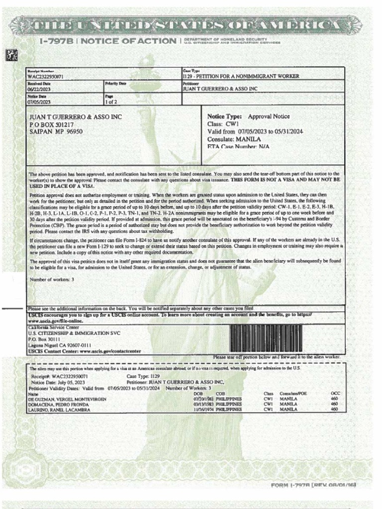 Cw1 Approval Notice | PDF