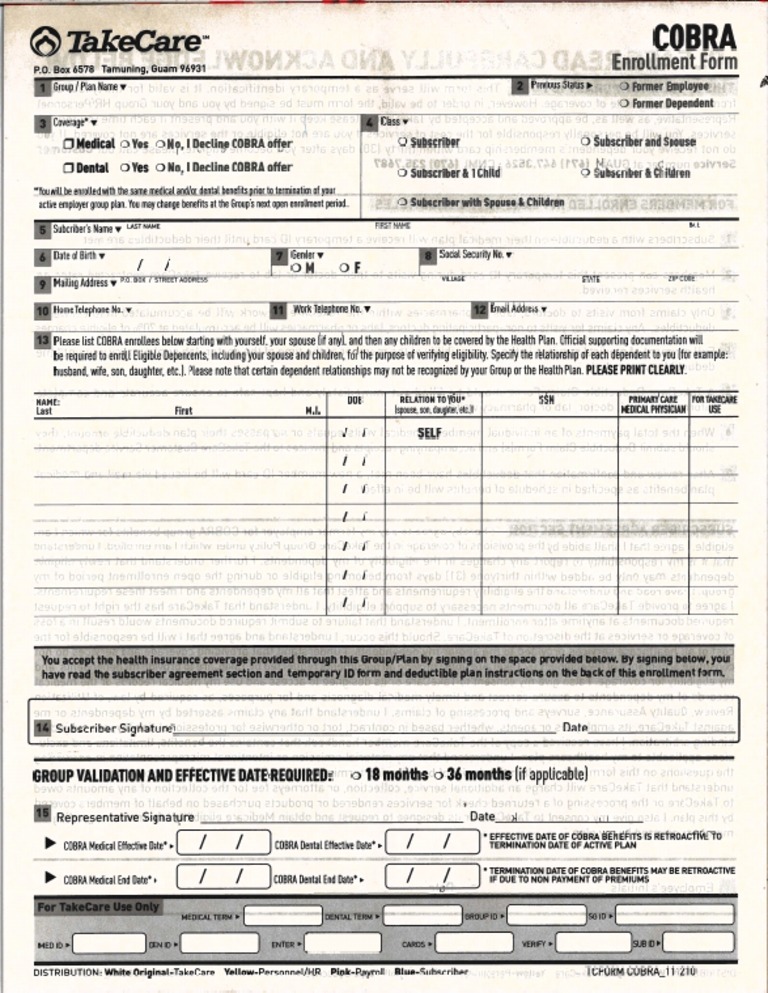 TakeCare COBRA Enrollment Form | PDF