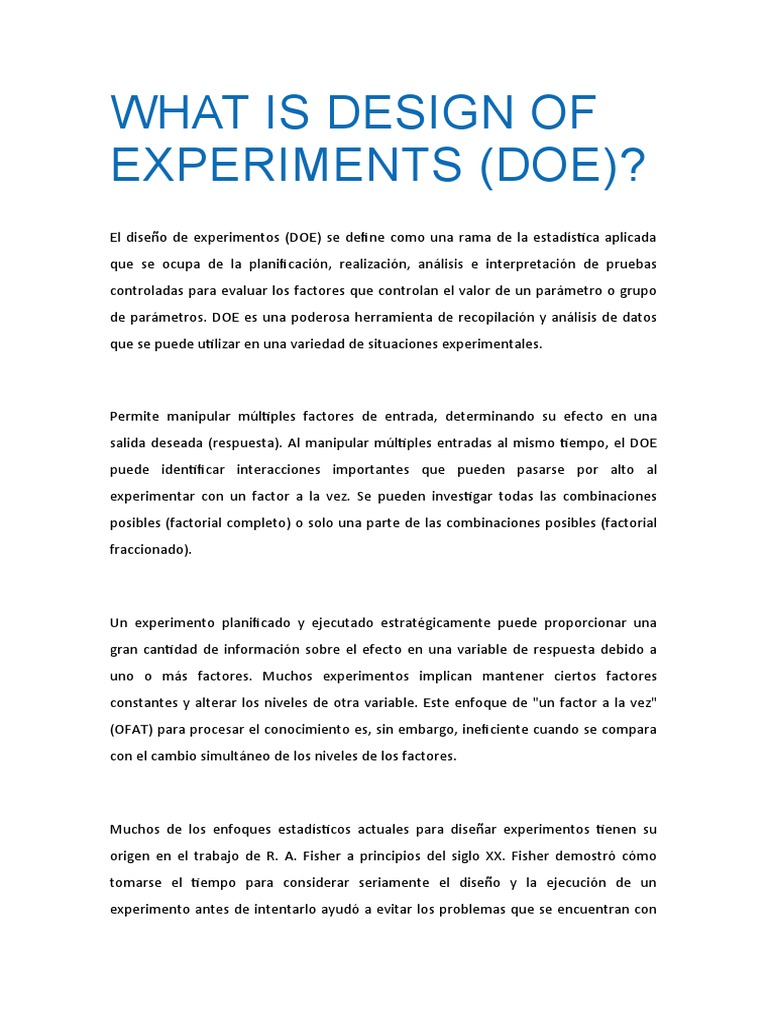 What Is Design of Experiments Doe | PDF | Experimentar | Diseño de ...
