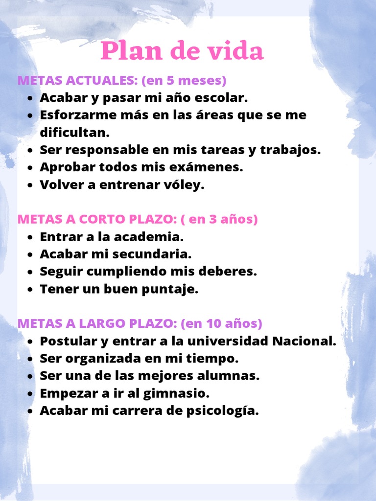 Plan de Vida: METAS ACTUALES: (En 5 Meses) | PDF