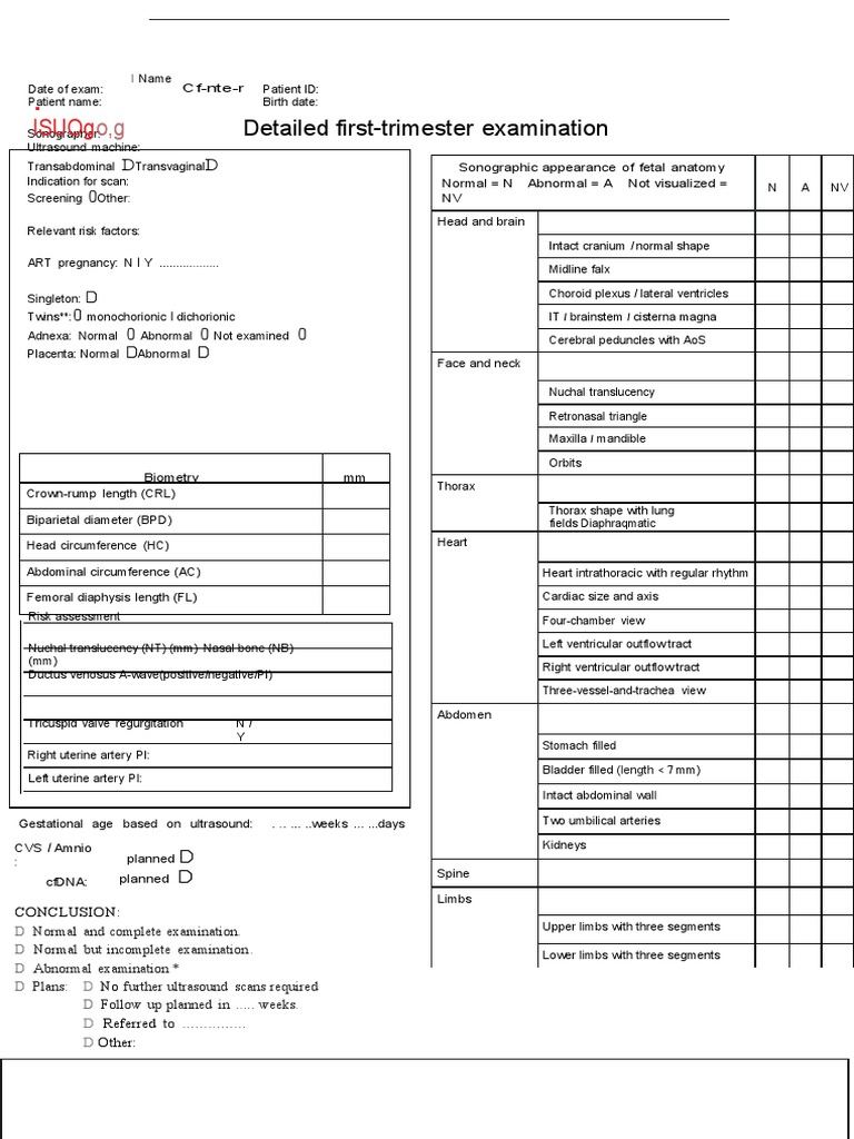 Isuog: Detailed First-Trimester Examination | PDF | Heart | Ventricle ...